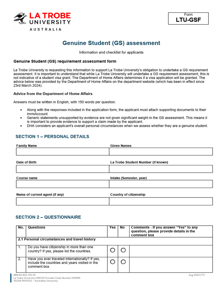 GS Assessment Form LTU | PDF | Travel Visa