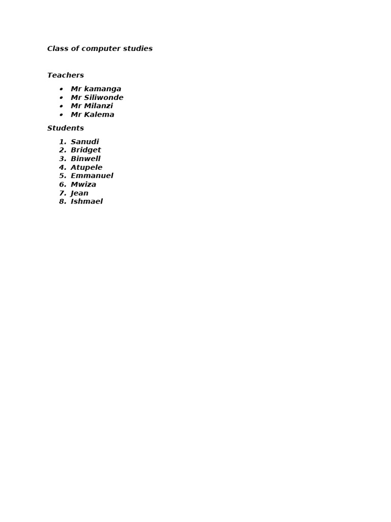 Class of Computer Studies | PDF