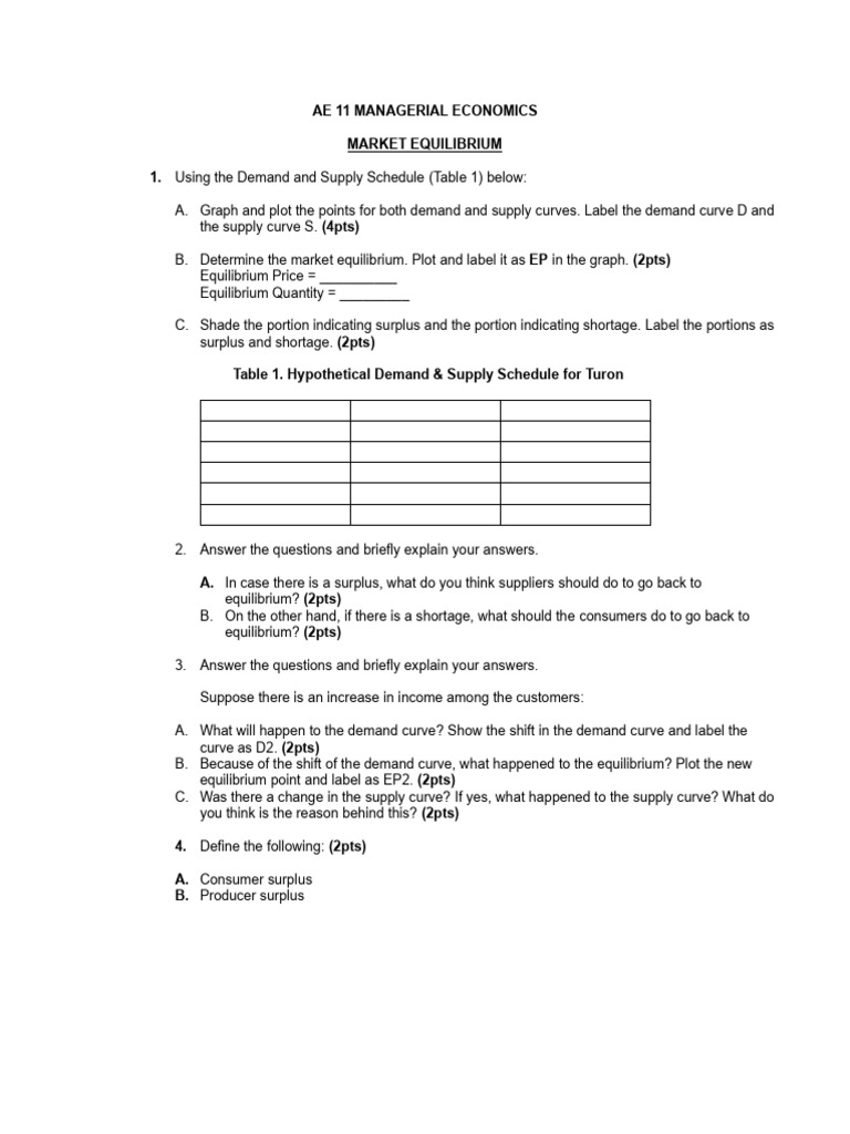 Market Equilibrium Worksheet | PDF