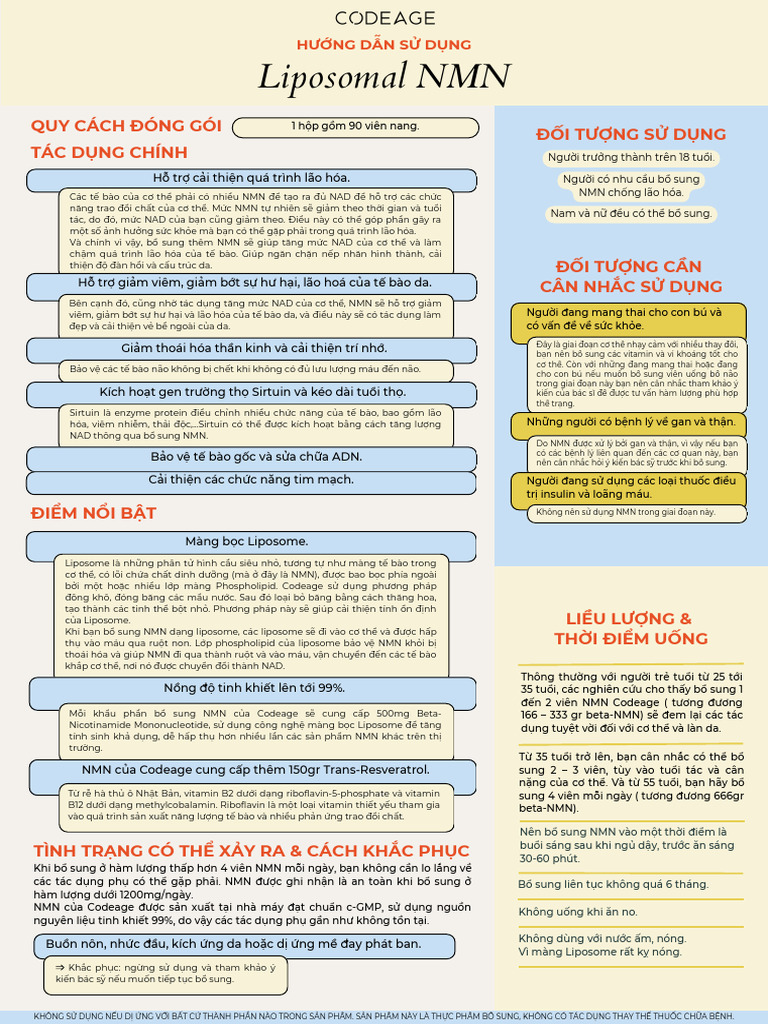 Liposomal NMN: Quy Cách Đóng Gói Tác Dụng Chính Đối Tượng Sử Dụng | PDF