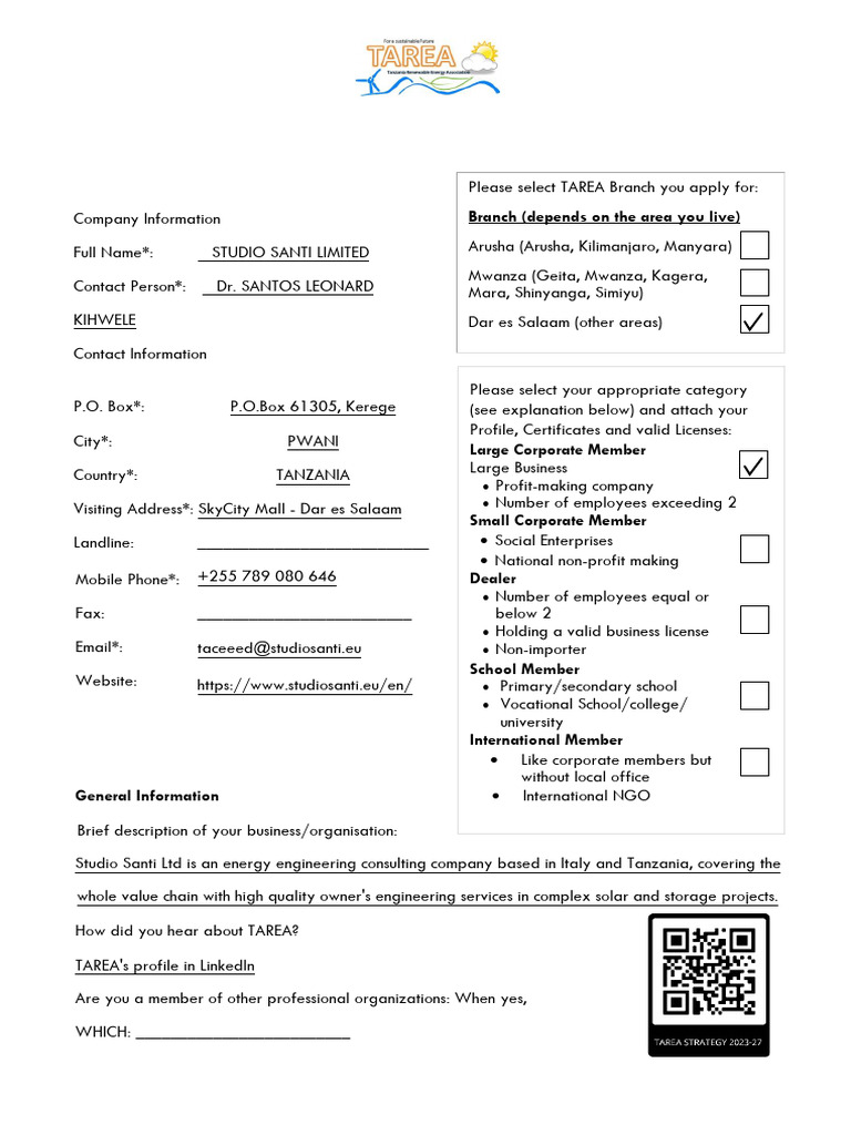 TAREA Membership Application Form | PDF | Tanzania