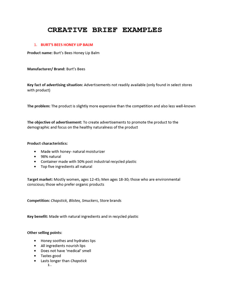 Creative Brief Examples | PDF
