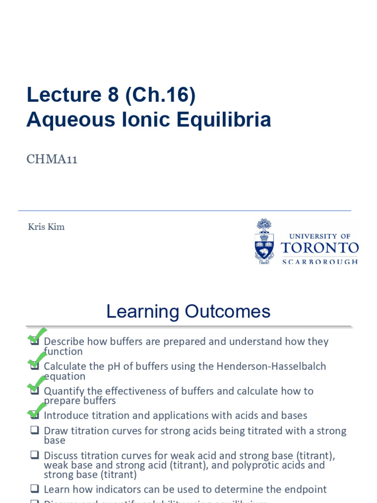 Lec 8 - aqueous ionic equilibria (Ch. 16) part 2_May 29 | PDF | Titration | Chemistry