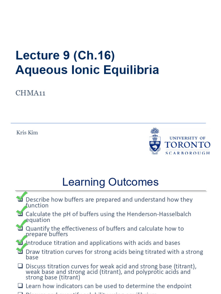 Lec 9 - Aqueous Ionic Equilibria (Ch. 16) Part 3 - June 5 | PDF | Chemistry | Titration