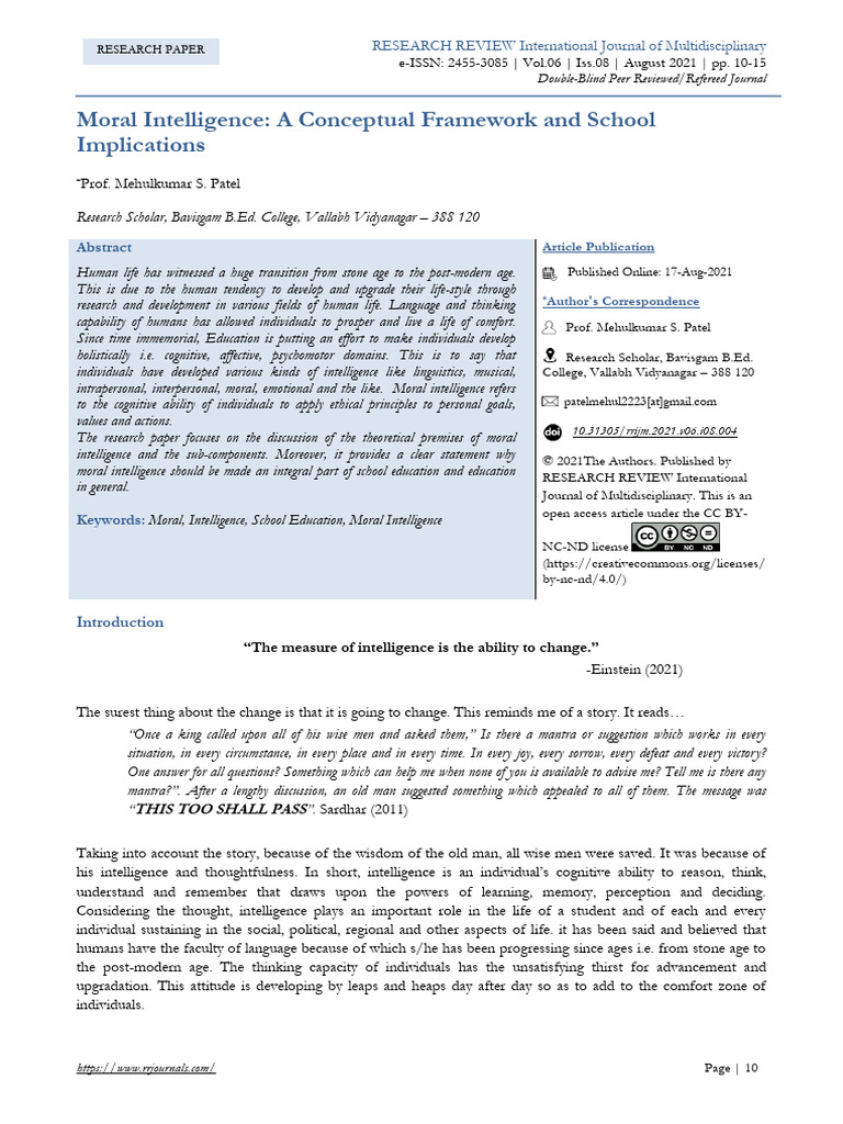 Moral Intelligence in School Education | PDF | Intelligence | Morality