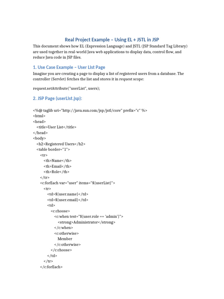 Real Project EL JSTL Example | PDF