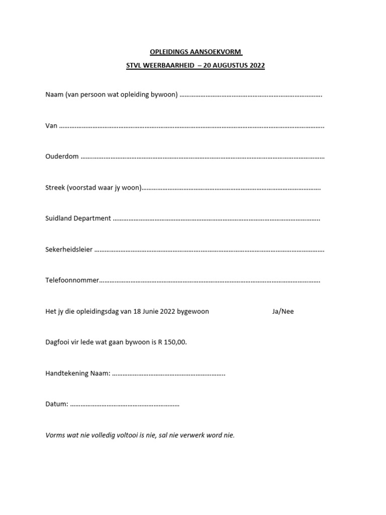 Suid Landers Ku Rses Form | PDF
