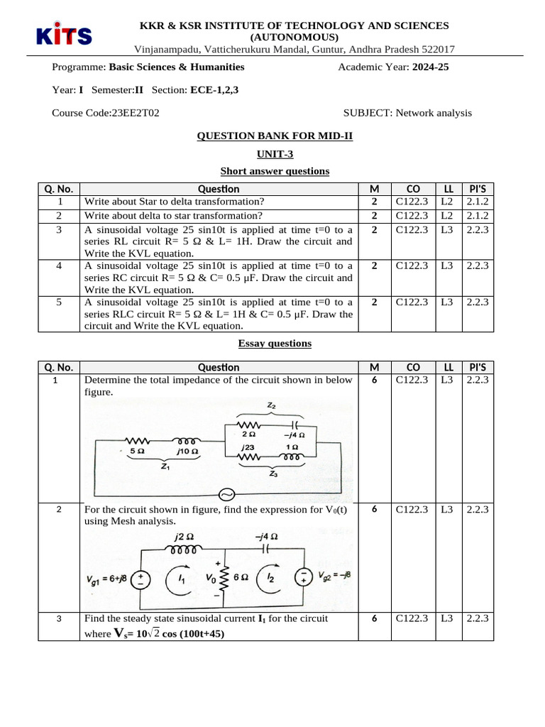 Network Analysis Mid-Ii Q.B | PDF | Inductance | Resonance