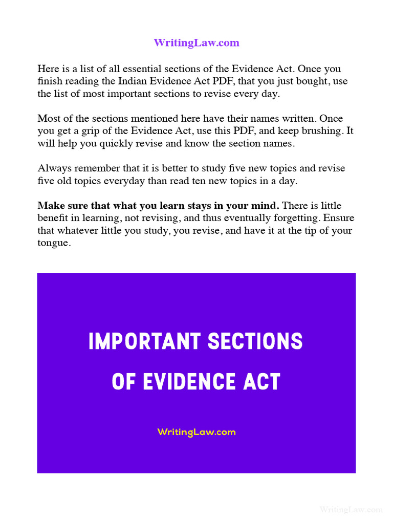 Key Sections of Indian Evidence Act | PDF | Evidence (Law) | Confession ...