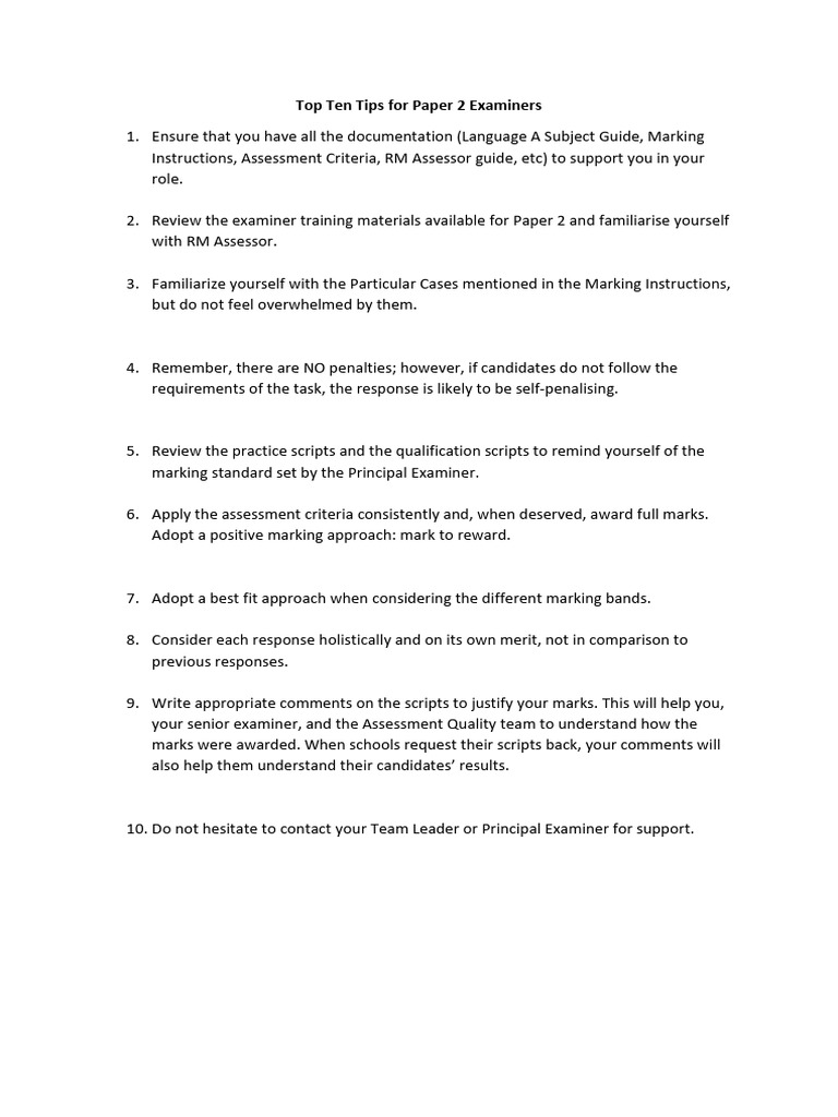 Top Ten Tips Paper 2 Examiners | PDF