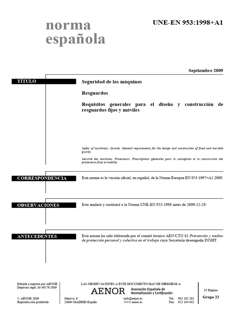 Une-En 953 1998+a1 2009 | PDF | Estandarización
