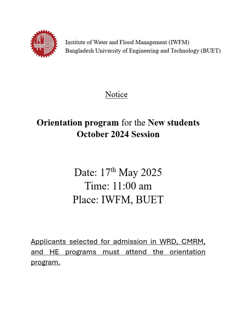 Orientation Program Notice | PDF