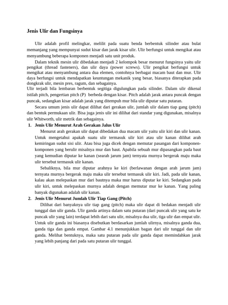 Jenis dan Fungsi Ulir dalam Teknik Mesin | PDF