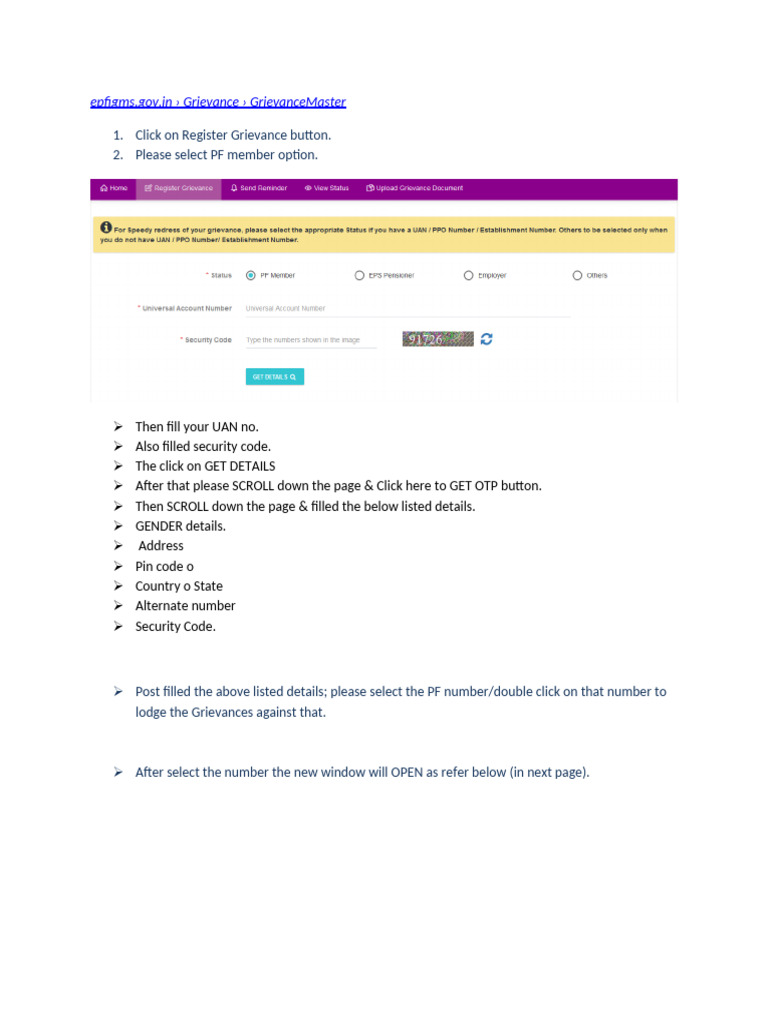 Grievance Registration Process For Annexure K | PDF