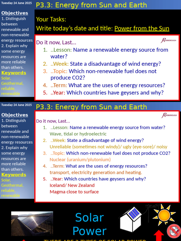 P3-3 Power From Sun and Earth 9a3 Thurs 24 Jan | PDF | Renewable Energy ...