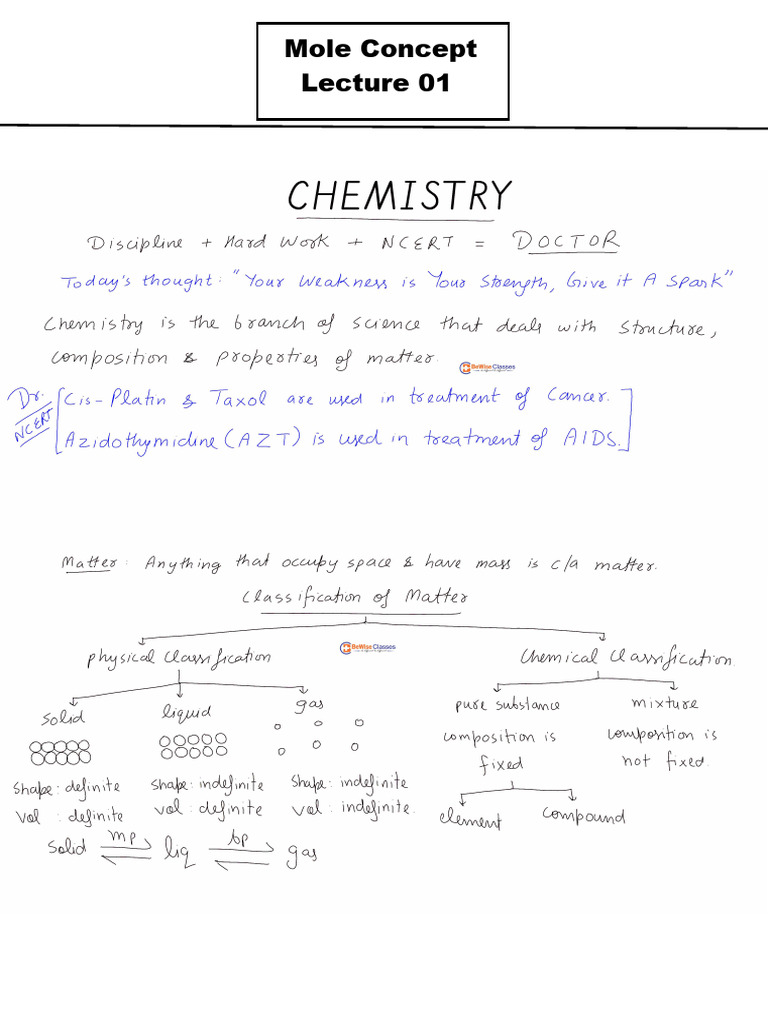 Mole Concept Class 11 CH 1 Notes - NEET | PDF