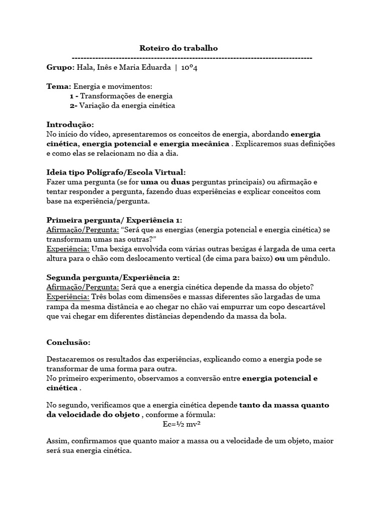 Roteiro Do Trabalho 2 | PDF