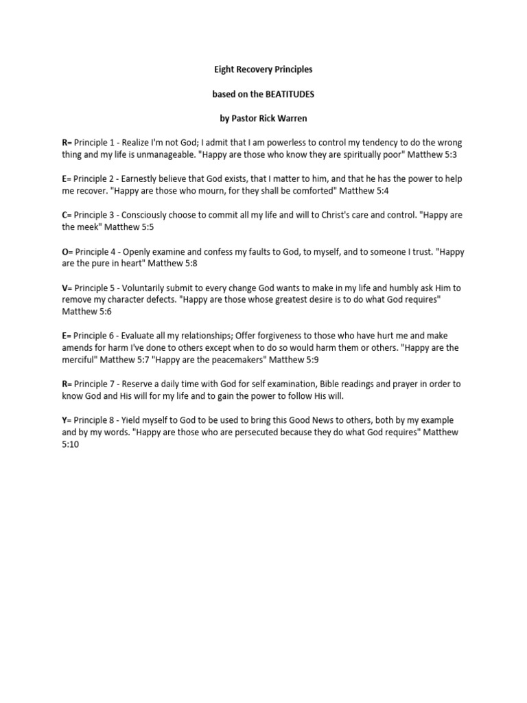 Eight Principles of Recovery | PDF