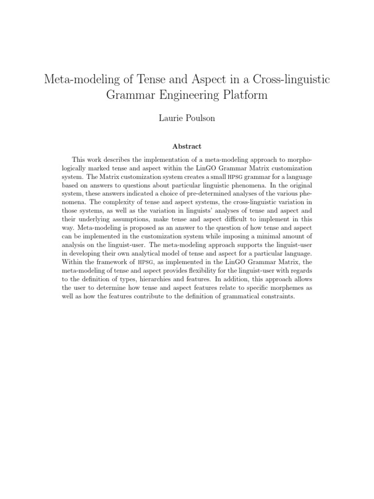 Meta-Modeling of Tense and Aspect in A Cross-Linguistic | PDF | Grammatical Tense | Language ...
