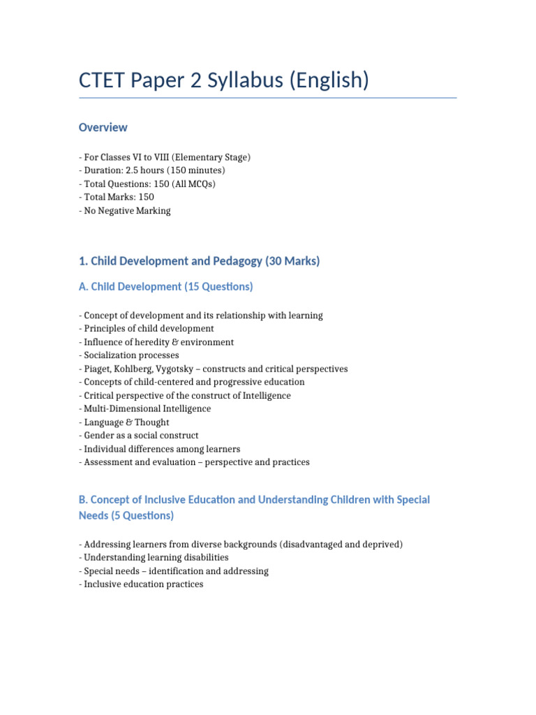 CTET Paper 2 Syllabus Overview | PDF | Learning | Science