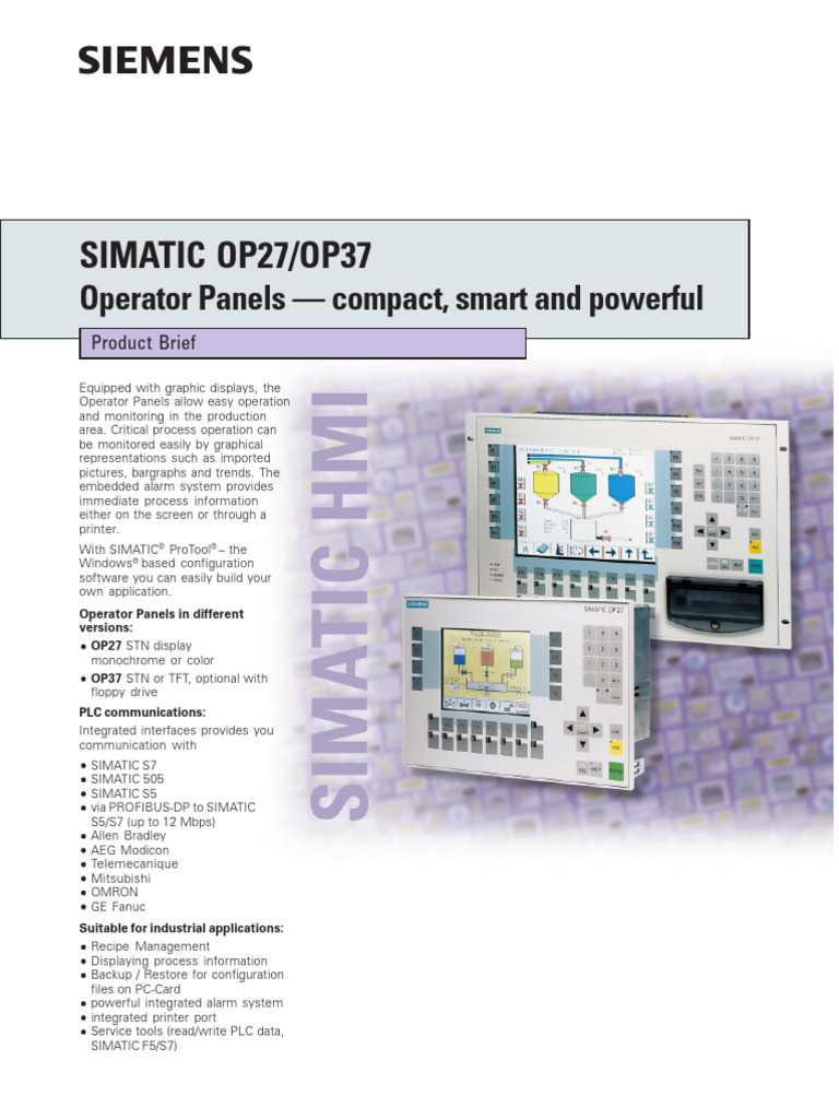 SIMATIC OP27/OP37 Operator Panels Guide | PDF | Backlight ...