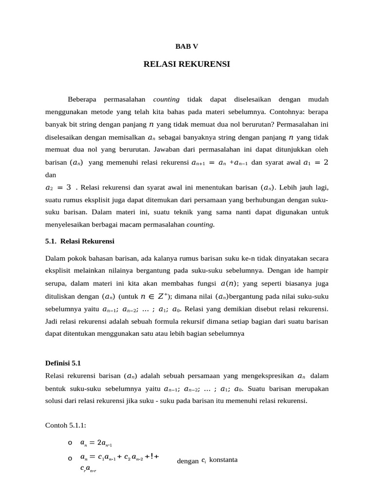 Bahan Ajar - Bab 5 Relasi Rekurensi | PDF