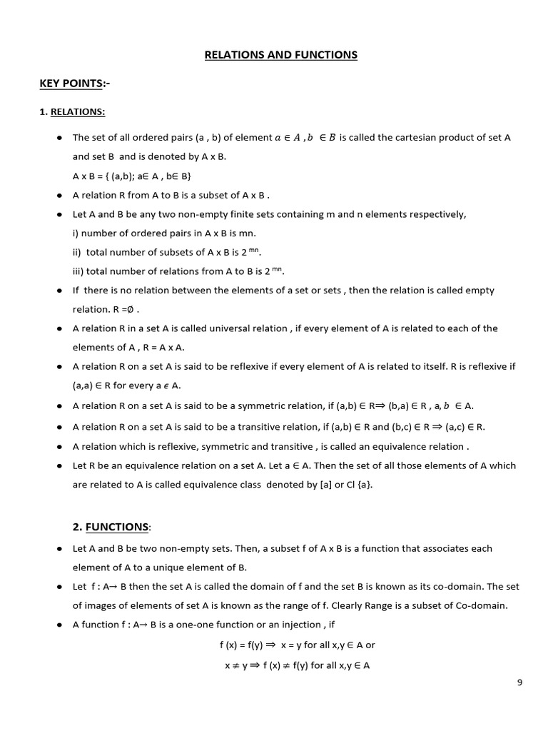 Class 12 Relations and Functions | PDF | Function (Mathematics ...