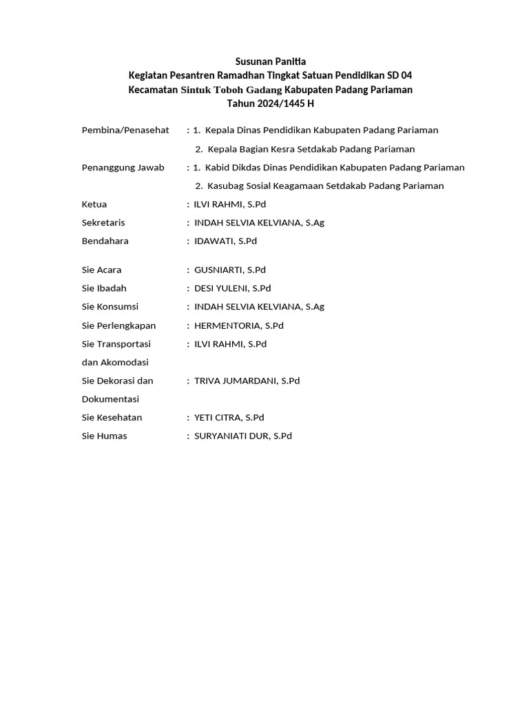 Susunan Panitia Dan Laporan Panitia Pelaksana | PDF