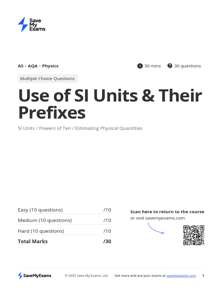 SI Units and Physical Quantities Quiz | PDF | Electronvolt | Gases