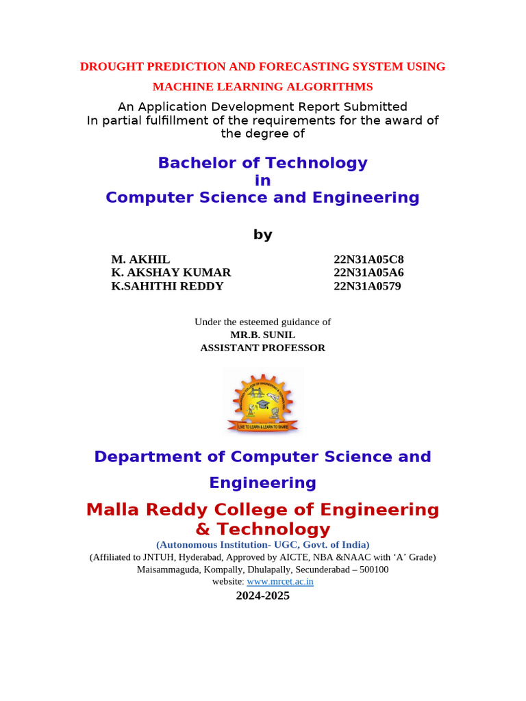 Rought Prediction and Forecasting System Using Machine Learning Algorithm | PDF | Machine ...