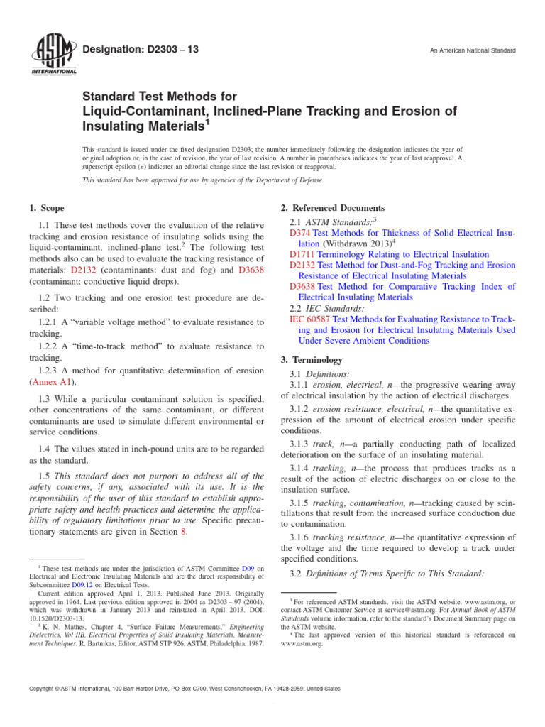 Astm d2303-2013 - Inglês | PDF | Electrical Resistivity And ...