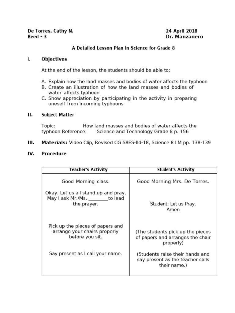 423426748 Detailed Lesson Plan in Science 8 | PDF | Wound | Typhoon