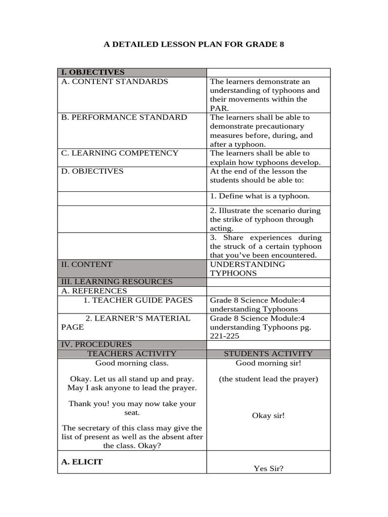 Morning Prayer and Typhoon Lesson Plan | PDF | Tropical Cyclones | Cyclone