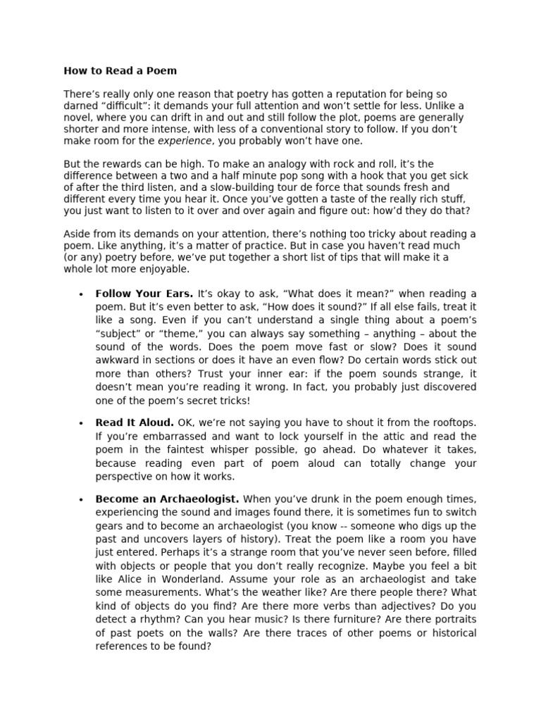 Tips for Enjoying Poetry Reading | PDF | Poetry