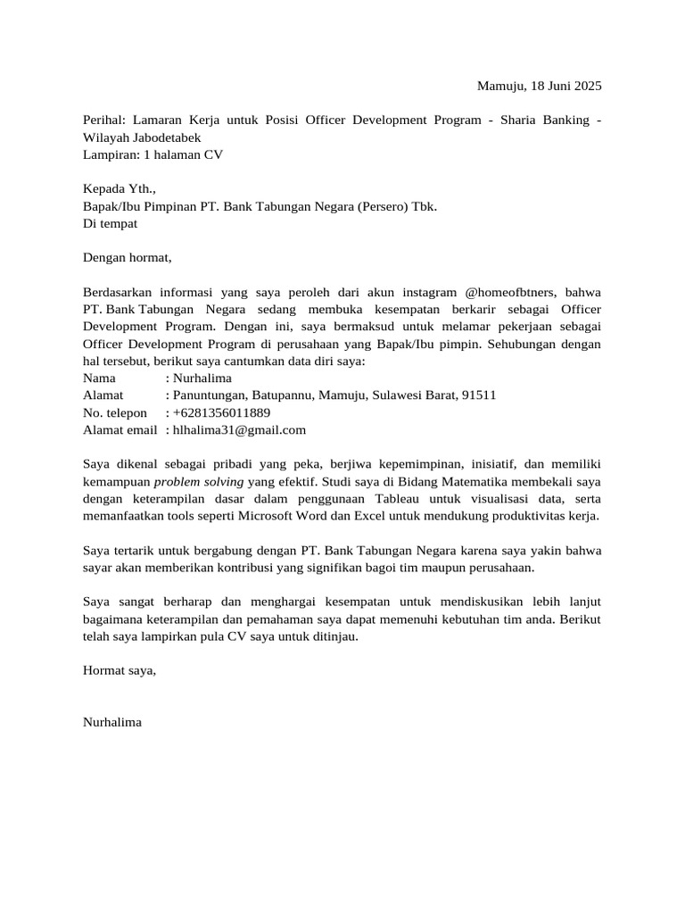 Template Gratis Surat Lamaran Kerja MS Word | PDF