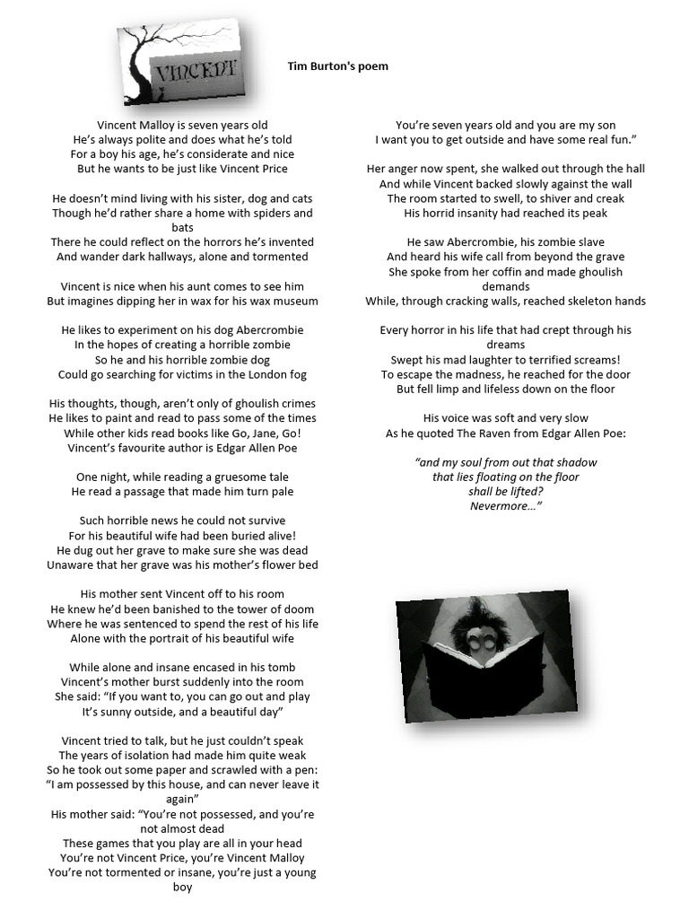 Tim Burton's Poem: Vincent Malloy's Tale | PDF