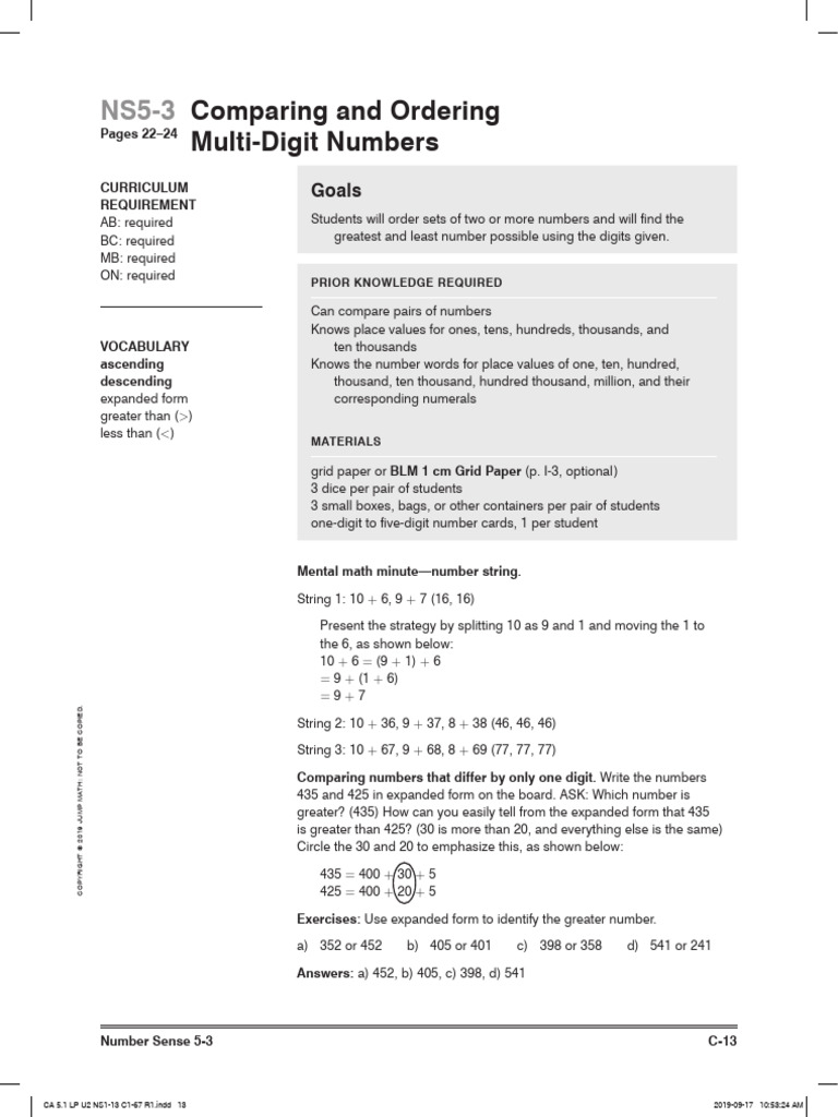 3 Jump Math Compare and Order Multi-Digit Numbers | PDF | Numbers ...