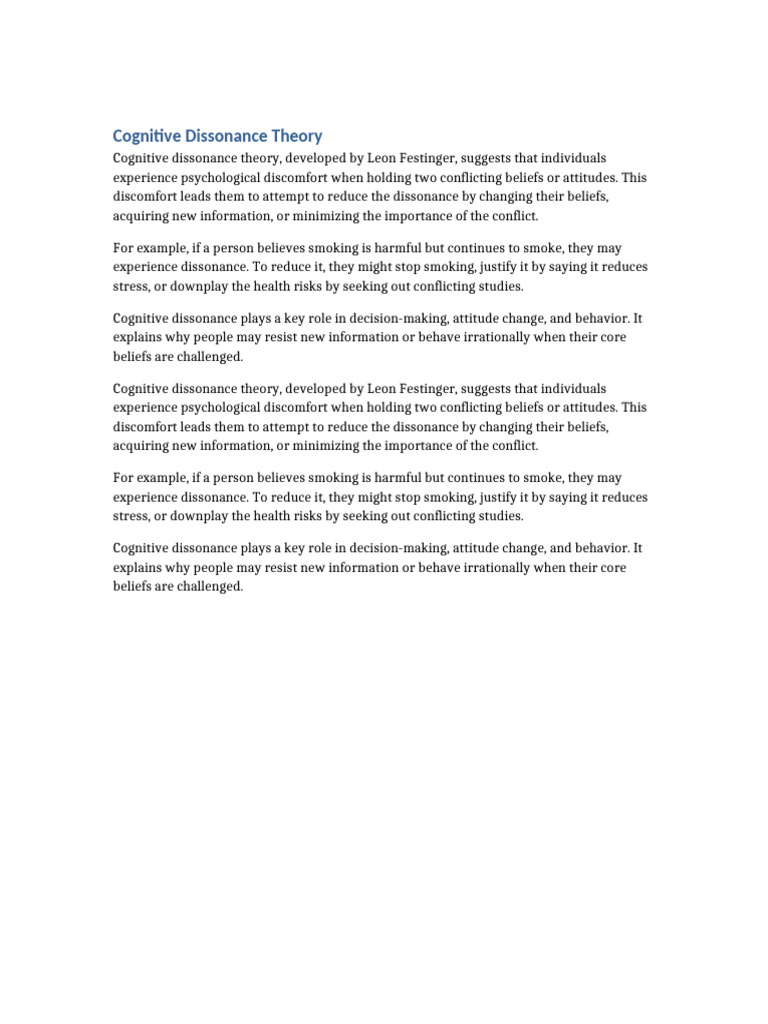 Document 7 Cognitive Dissonance Theory | PDF