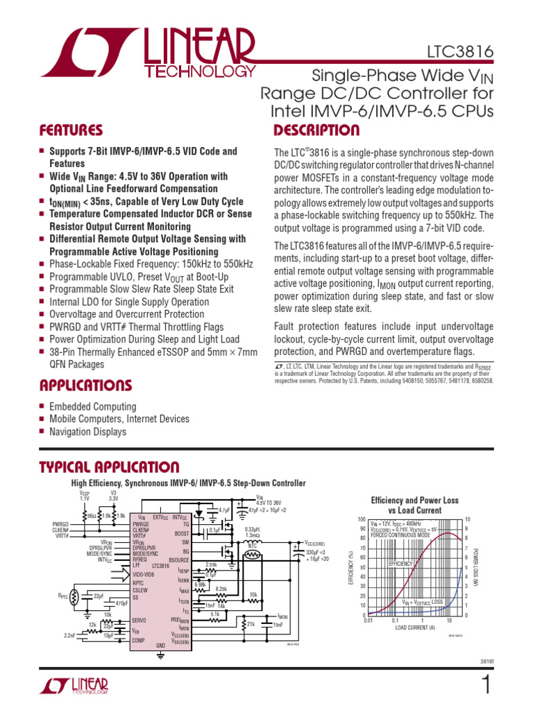Features Description: Ltc3816 Single-Phase Wide V Range DC/DC ...