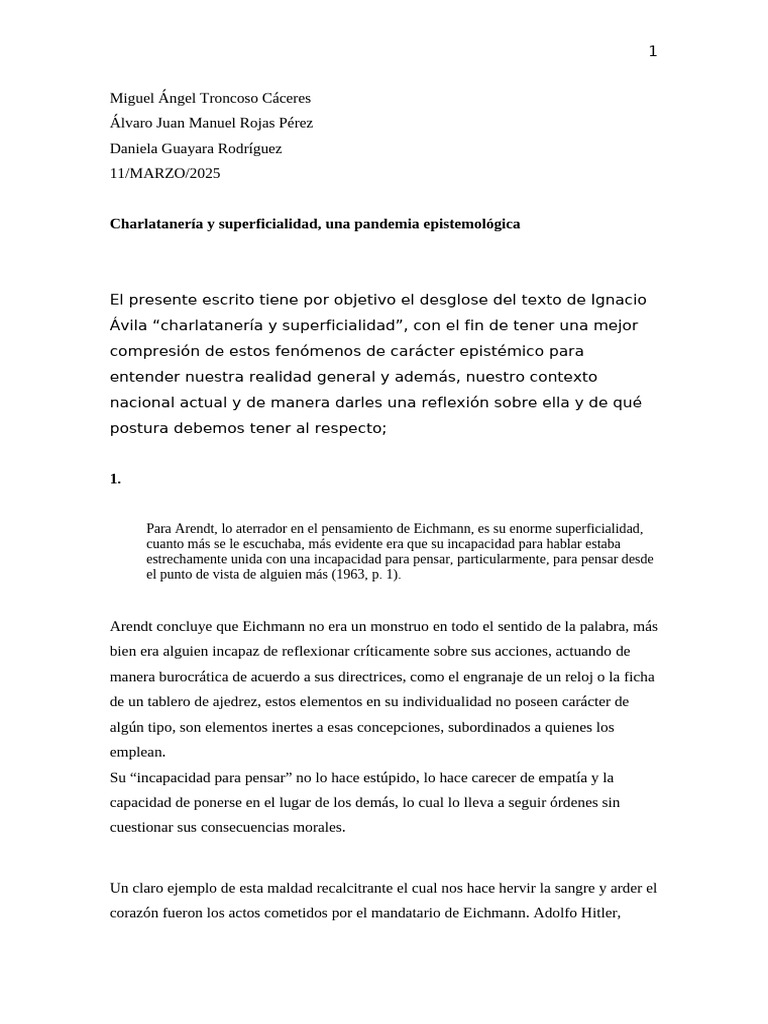 Charlatanería y superficialidad en Eichmann | PDF | Pensamiento ...