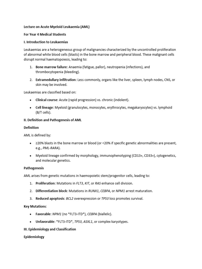 Lecture On Acute Myeloid Leukaemia (AML) | PDF | Haematopoiesis | Leukemia