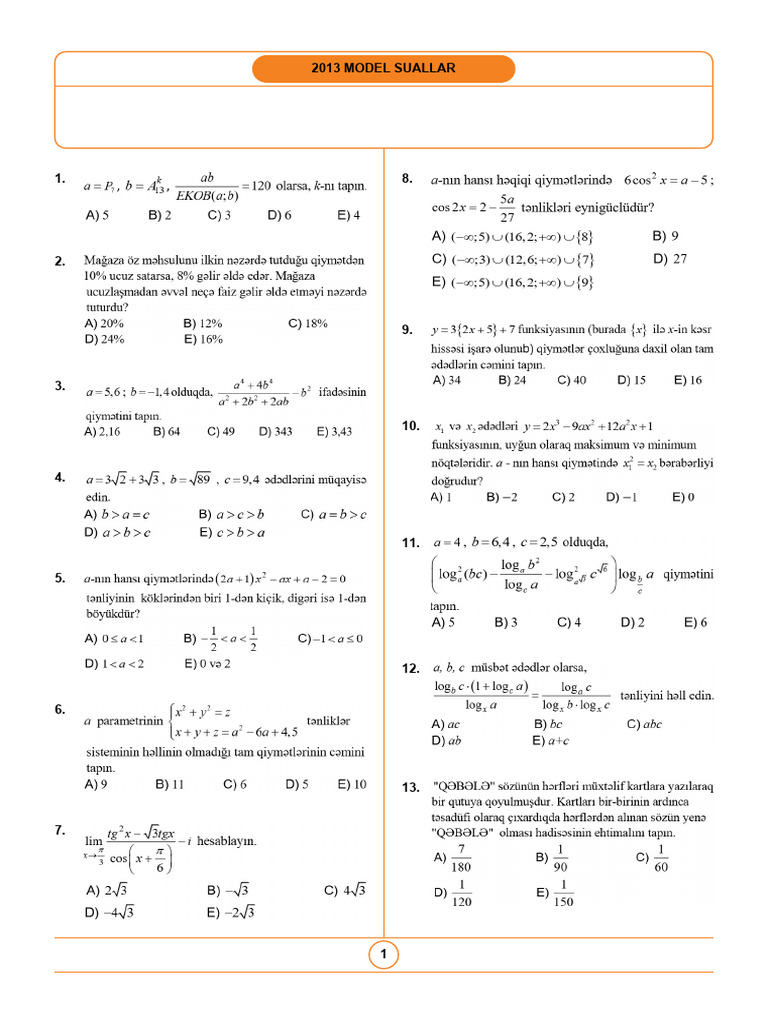 2013 Model Suallar | PDF