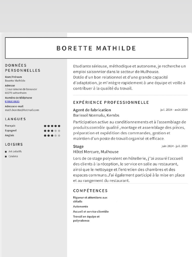 CV Mathilde Borette | PDF