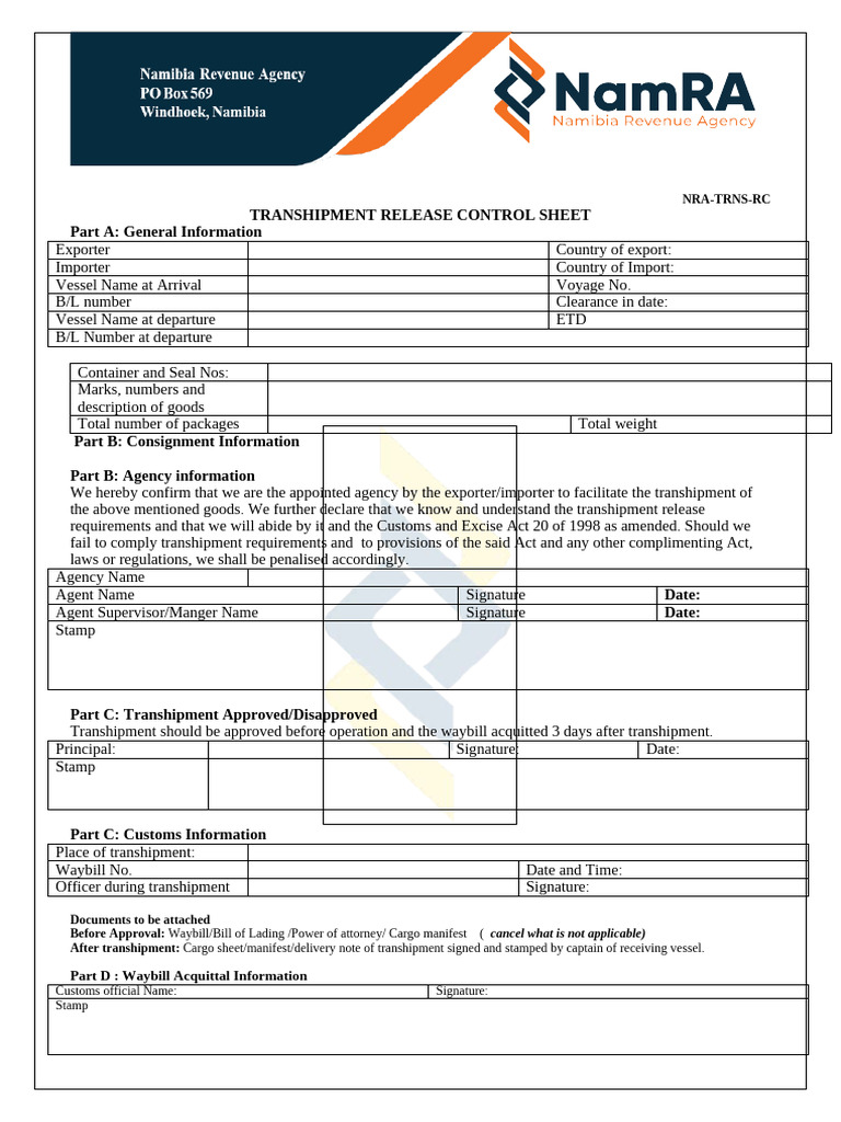 Transhipment Release Control Sheet | PDF