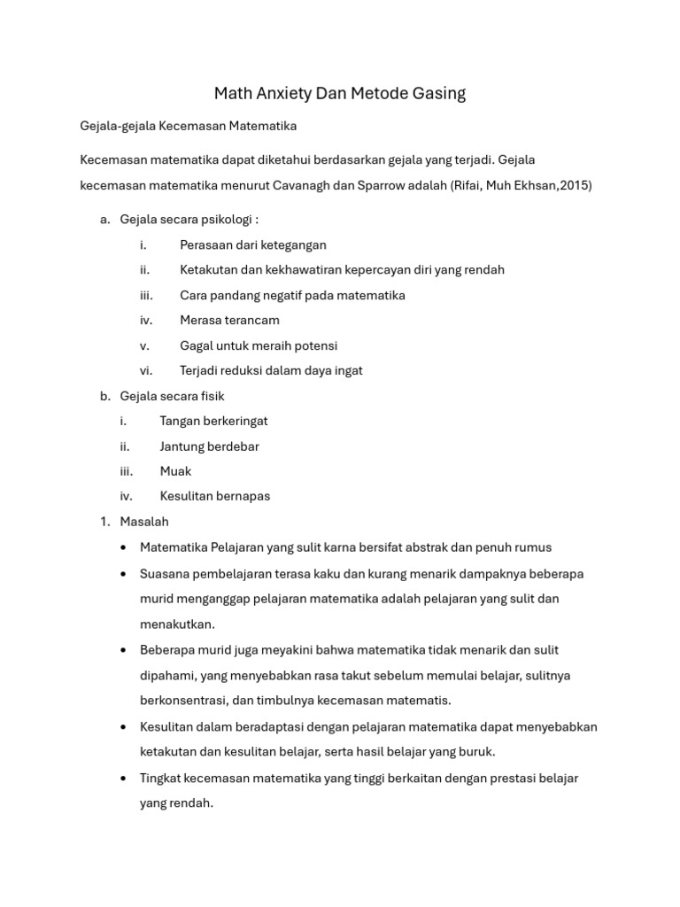 Math Anxiety Dan Metode Gasing | PDF