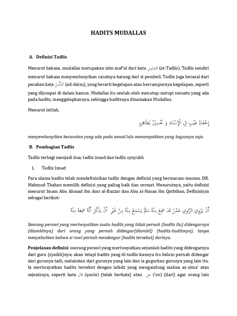 Memahami Hadits Mudallas dan Tadlis | PDF