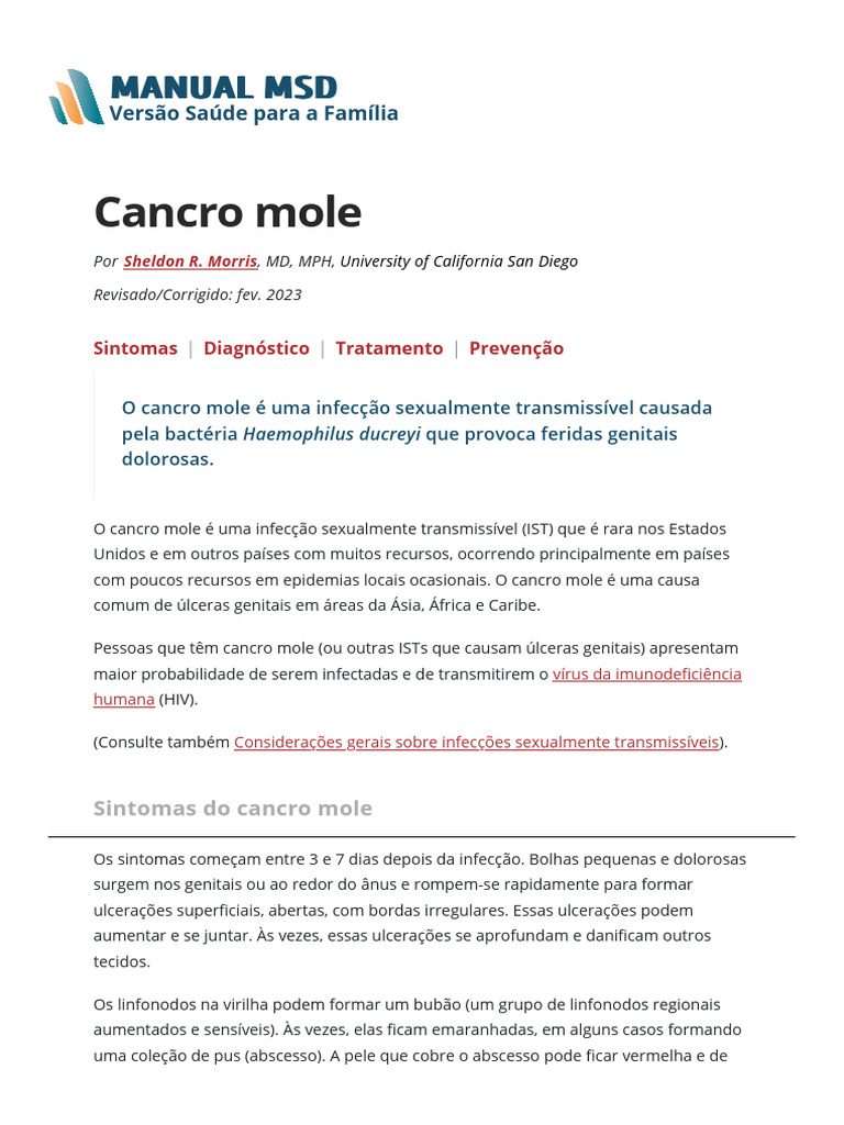 Cancro Mole - Infecções - Manual MSD Versão Saúde | PDF | Relação ...