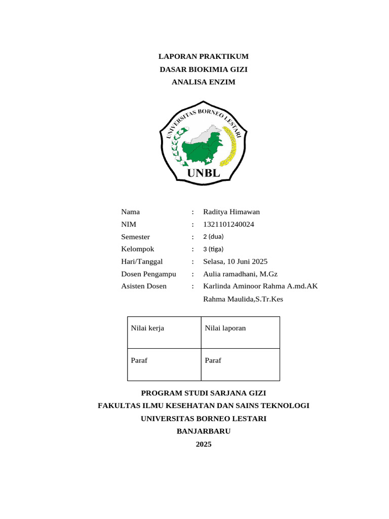 Cover Laporan Biokimia Gizi Enzim | PDF