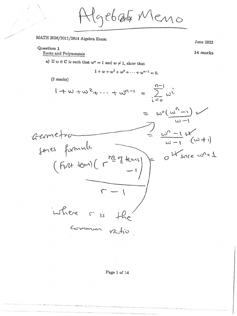 Algebra Exam Memo | PDF