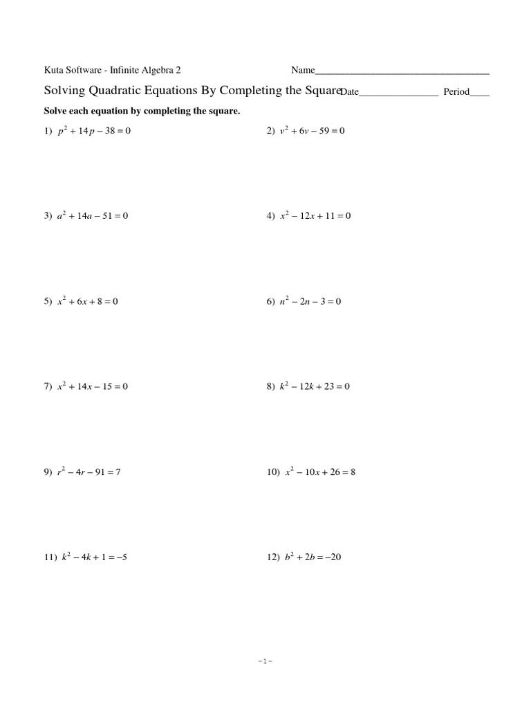 HW Quadratic Equations by Completing The Square | PDF | Mathematics ...